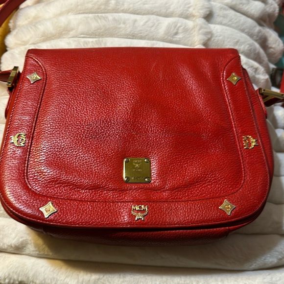 MCM | Bags | Authentic Mcm Red Saddle Bag Rare Color Please See All ...